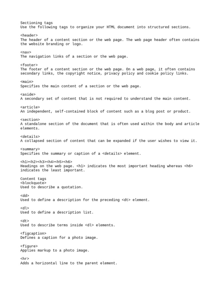 HTML tags | Download Free PDF | Html Element | World Wide Web