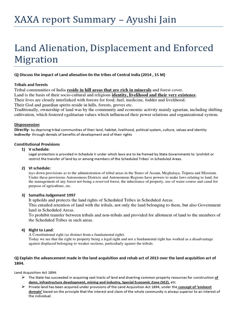 Ayushi Jain - Xaxa Summary | PDF | Eminent Domain | Human Migration