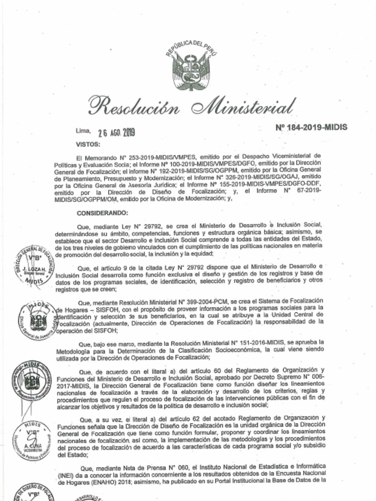 RM - 184 - 2019MIDIS (2da Update) | PDF