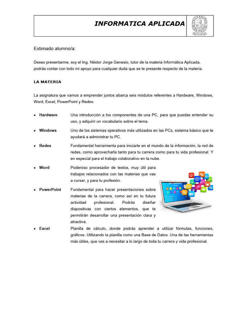 INF 2024 1 Bienvenida CDR 2018 | Descargar gratis PDF | Microsoft PowerPoint | Microsoft Excel