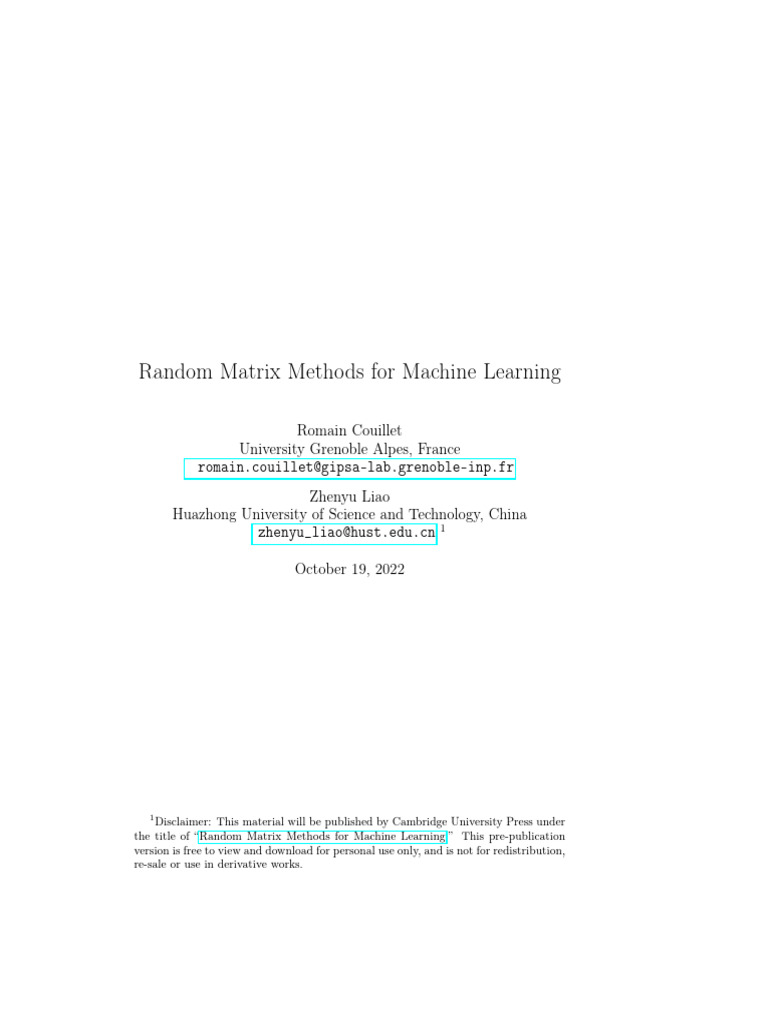 RMT ML Book-1 | PDF | Matrix (Mathematics) | Machine Learning