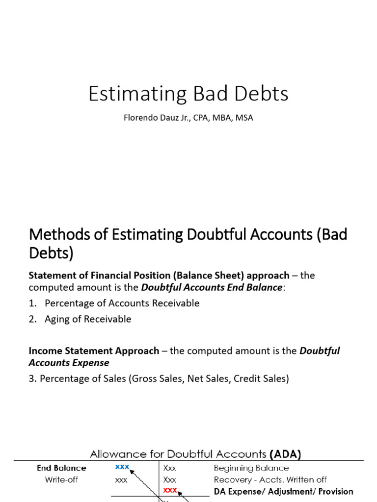 Estimating Bad Debts Methods and Examples | PDF | Bad Debt | Business ...