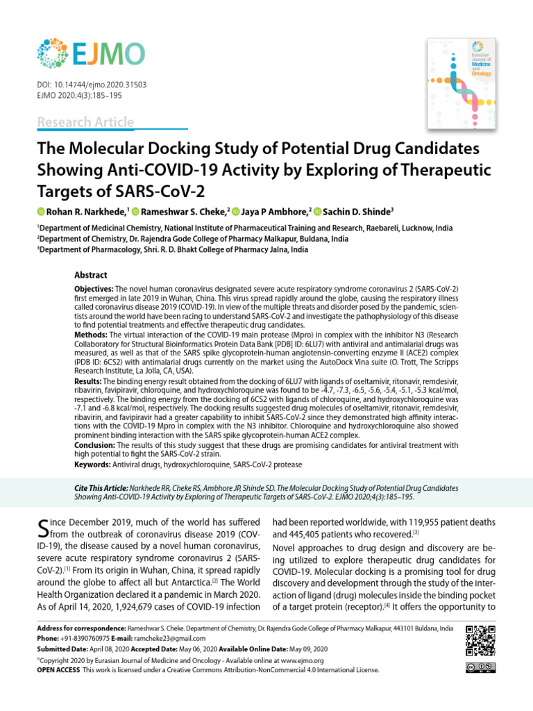 The Molecular Docking Study of Potential Drug Candidates Showing Anti ... The Molecular Docking Study of Potential Drug Candidates Showing Anti ...