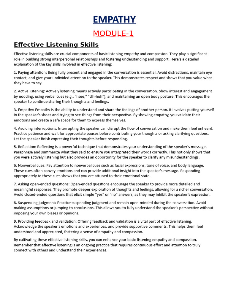 empathy-notes | PDF | Nonverbal Communication | Body Language