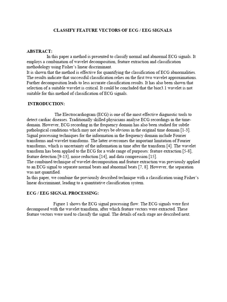 Classify Feature Vectors of ECG Signals | Download Free PDF | Wavelet ...
