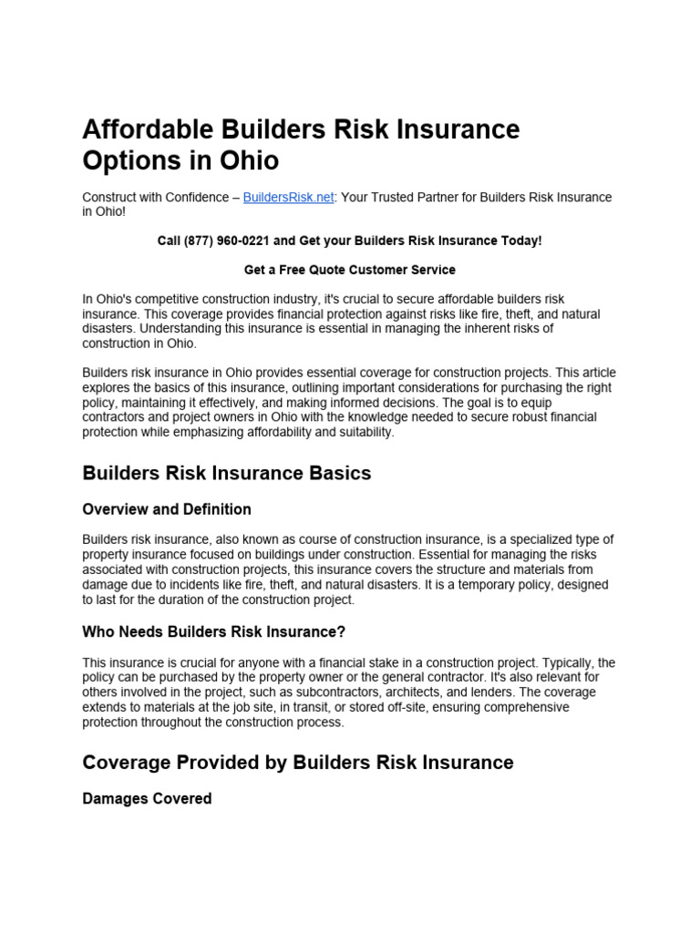Affordable Builders Risk Insurance Options in Ohio | PDF | Insurance | Risk