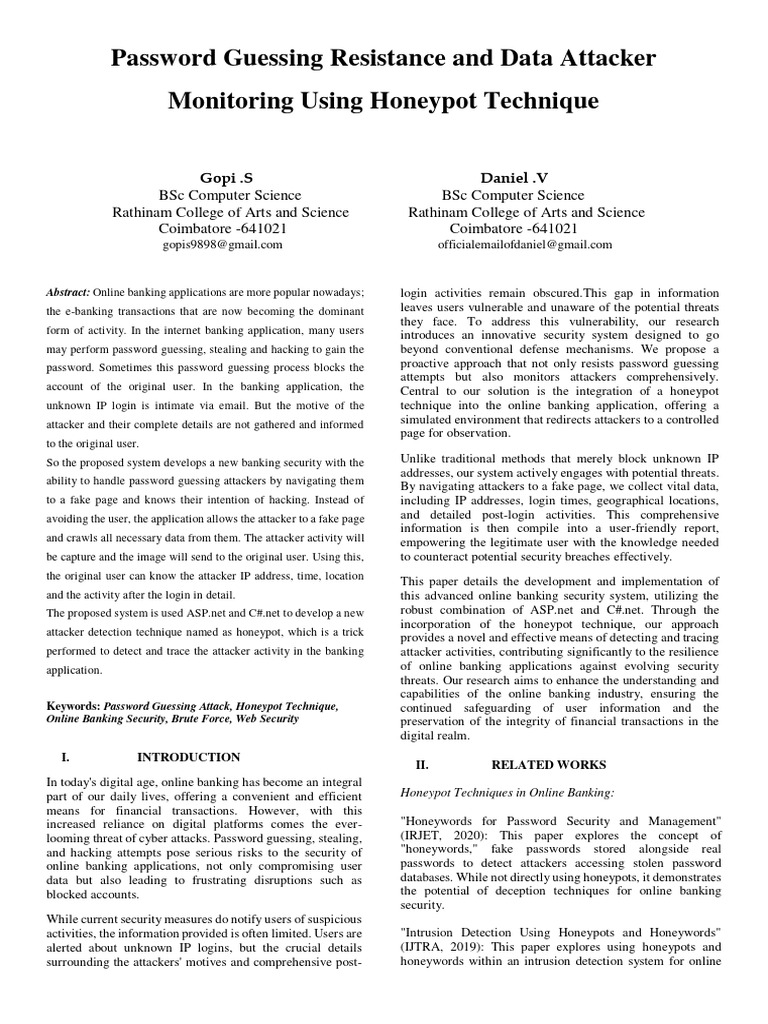 Password Guessing Resistance and Data Attacker Monitoring Using Honeypot Technique Journal Paper ...