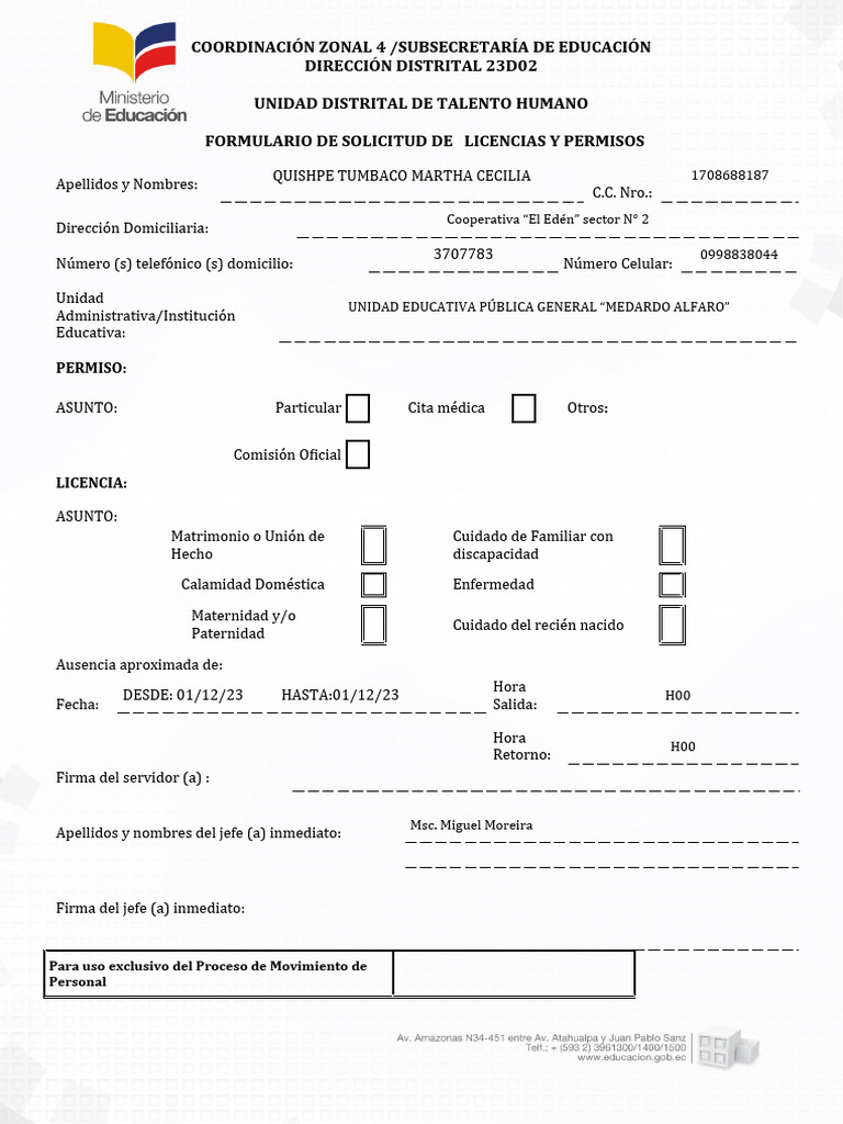 Formulario de Solicitud de Permisos y Licencias | PDF
