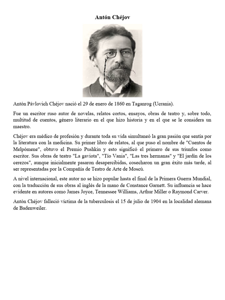 Biografia de Antón Chéjov | PDF