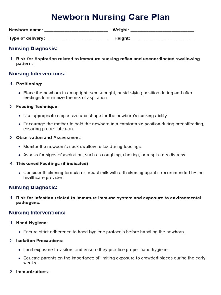 newborn-nursing-care-plan-sample | PDF | Breastfeeding | Public Health