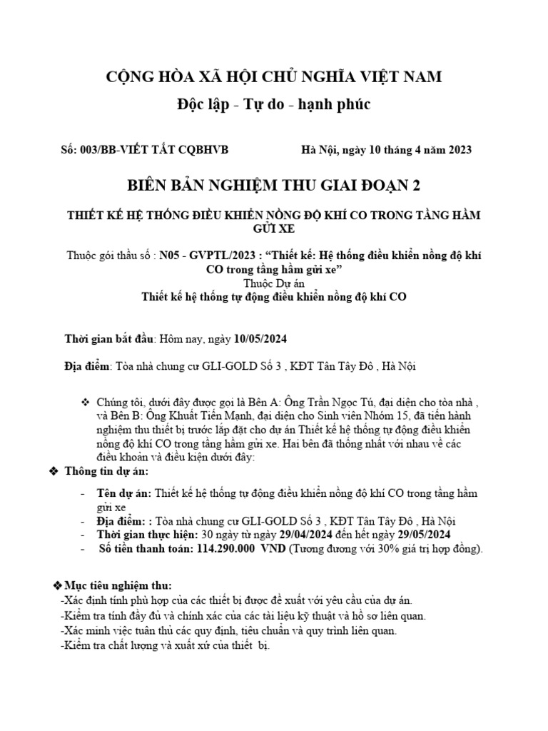 Bien Ban Nghiem Thu Giai Doan2 | PDF