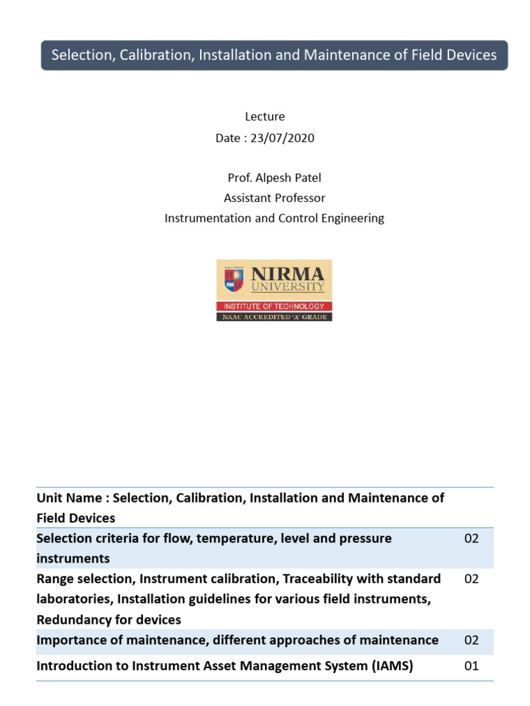 Calibration IS 2020 Lecture 1 - 2 | PDF | Calibration | Instrumentation