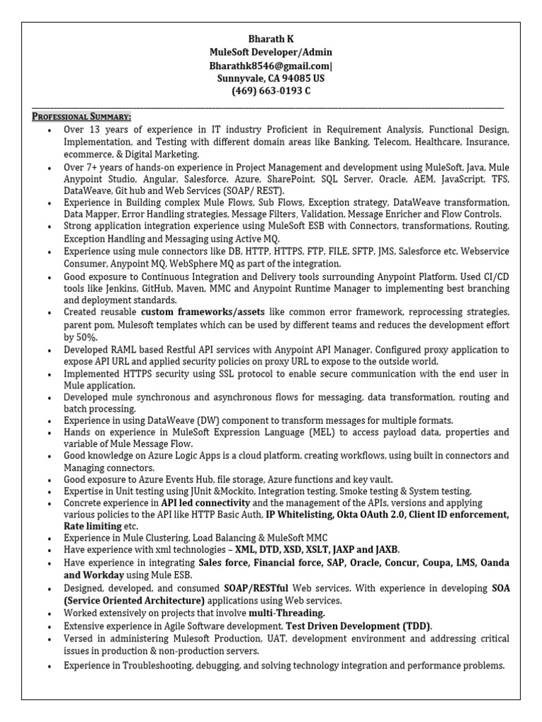 Bharath Mulesoft Dev | PDF | Web Service | Soap