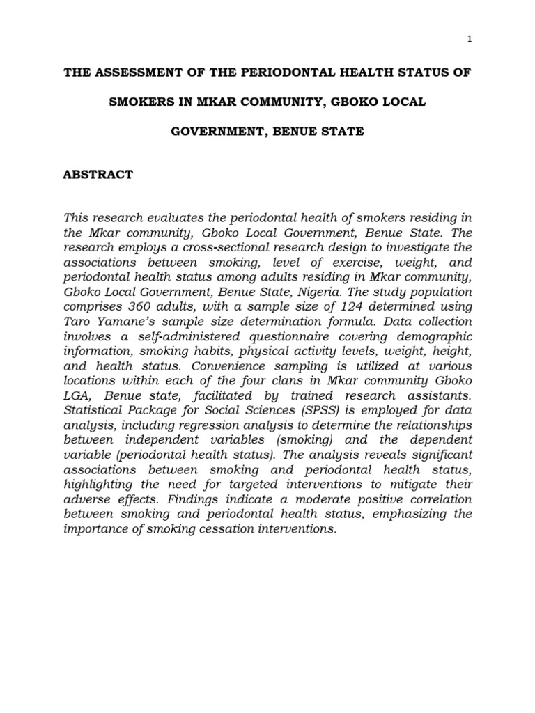 Assessment of The Periodontal Health Status of Smokers in Mkar ...