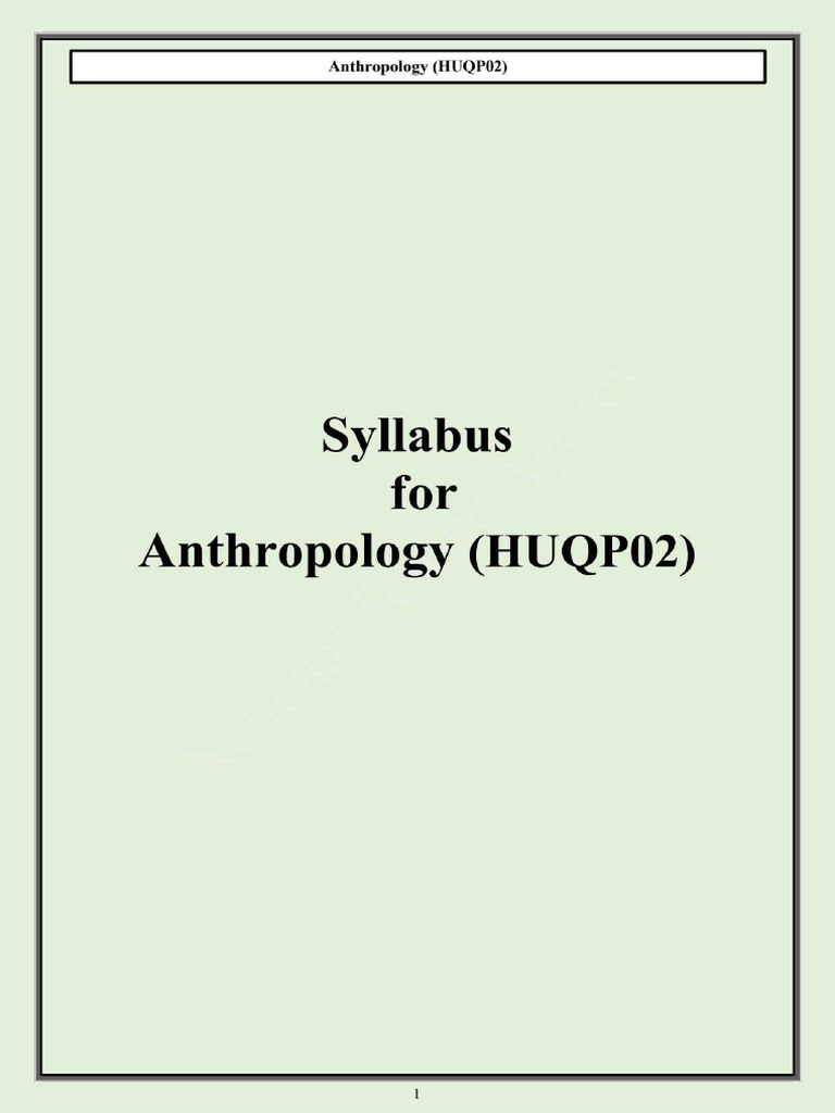 Anthropology Syllabus For Rgucet | PDF
