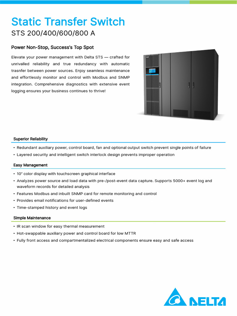 Leaflet - InfraSuite - STS 200 800A 480V - en Na - EIAMAI 01 JY | PDF | Reliability Engineering ...