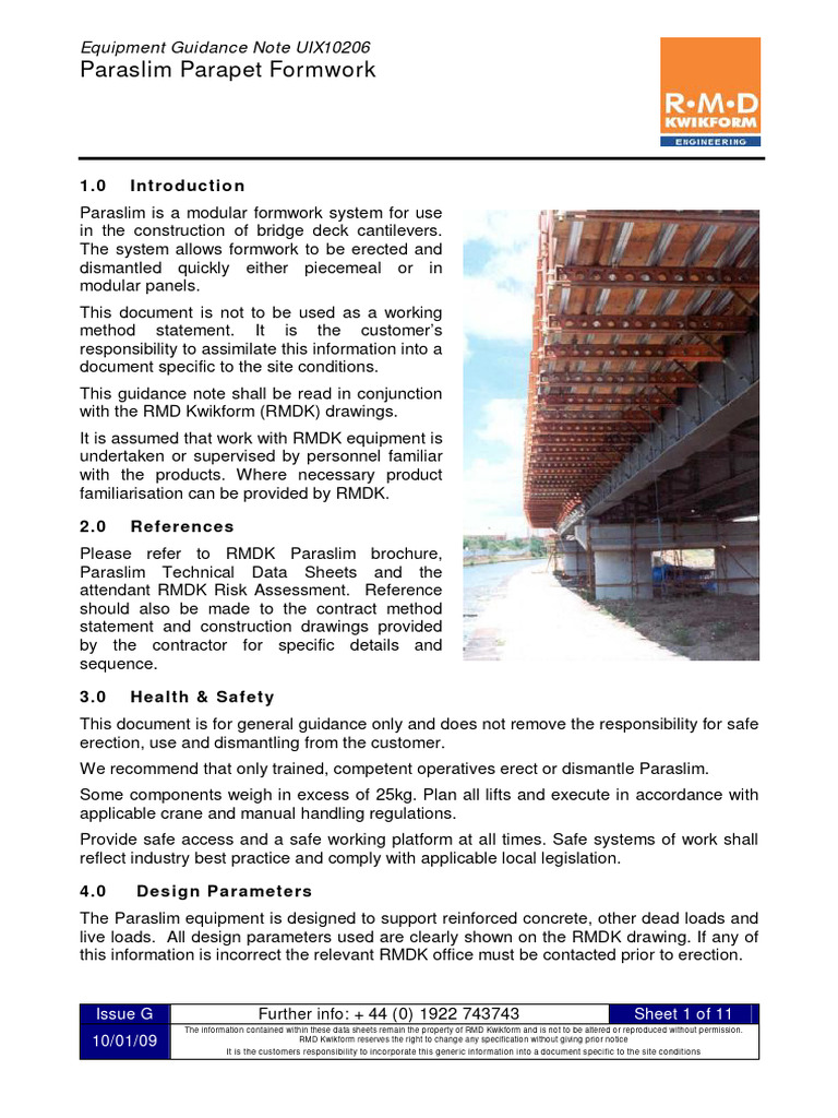 Paraslim Parapet Formwork | PDF | Concrete | Crane (Machine)