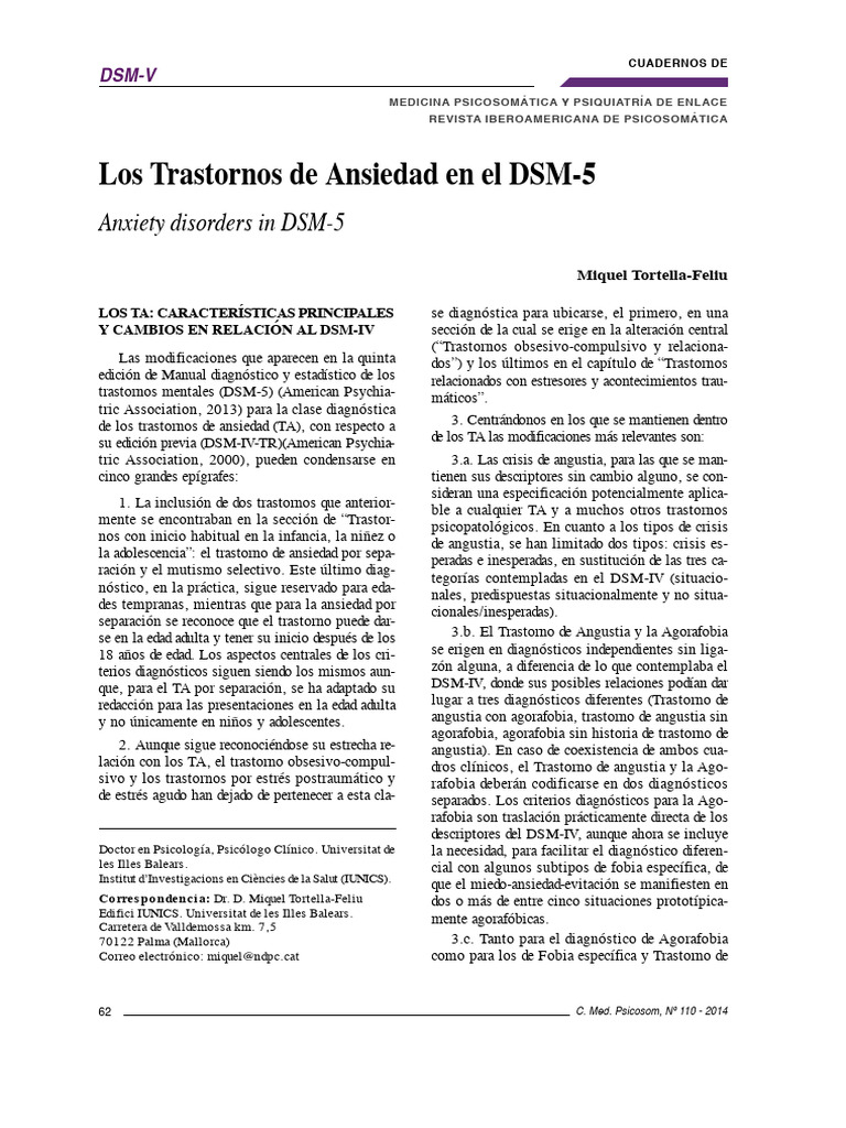 Trastornos de Ansiedad DSM-5 | PDF | Manual Diagnóstico y Estadístico de los Trastornos Mentales ...
