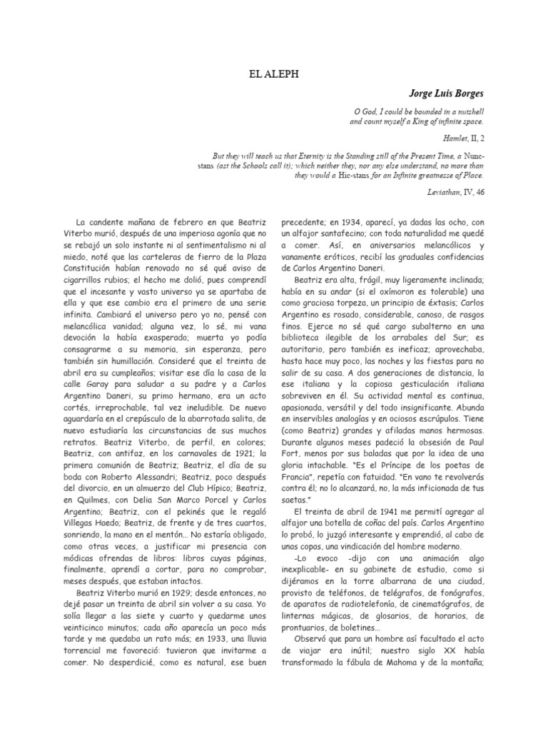 EL ALEPH. Jorge Luis Borges | PDF | Clásicos EL ALEPH. Jorge Luis Borges | PDF | Clásicos