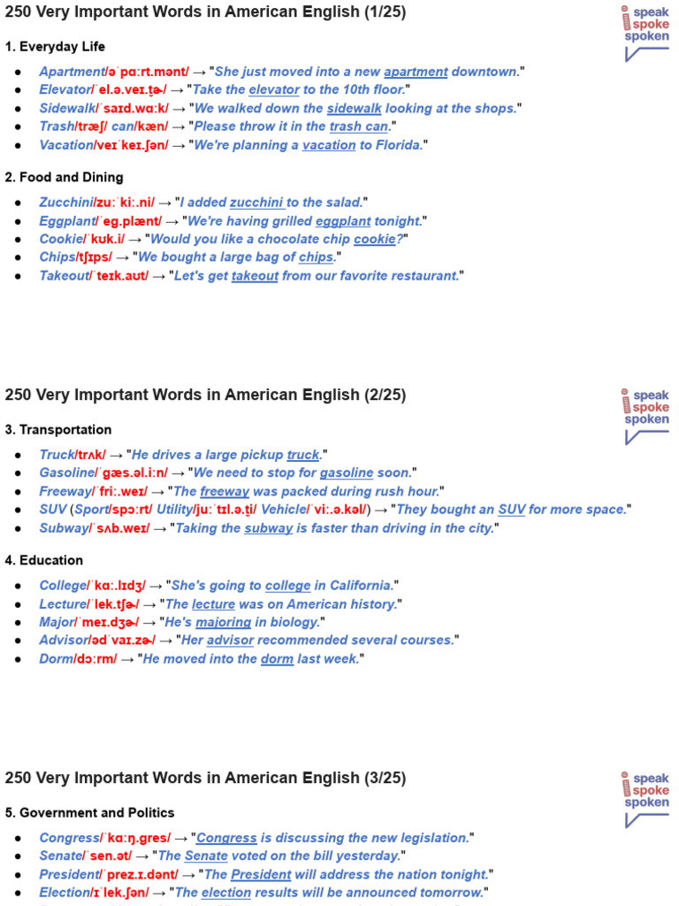 250 Very Important Words in American English | PDF | Virtual Reality ...