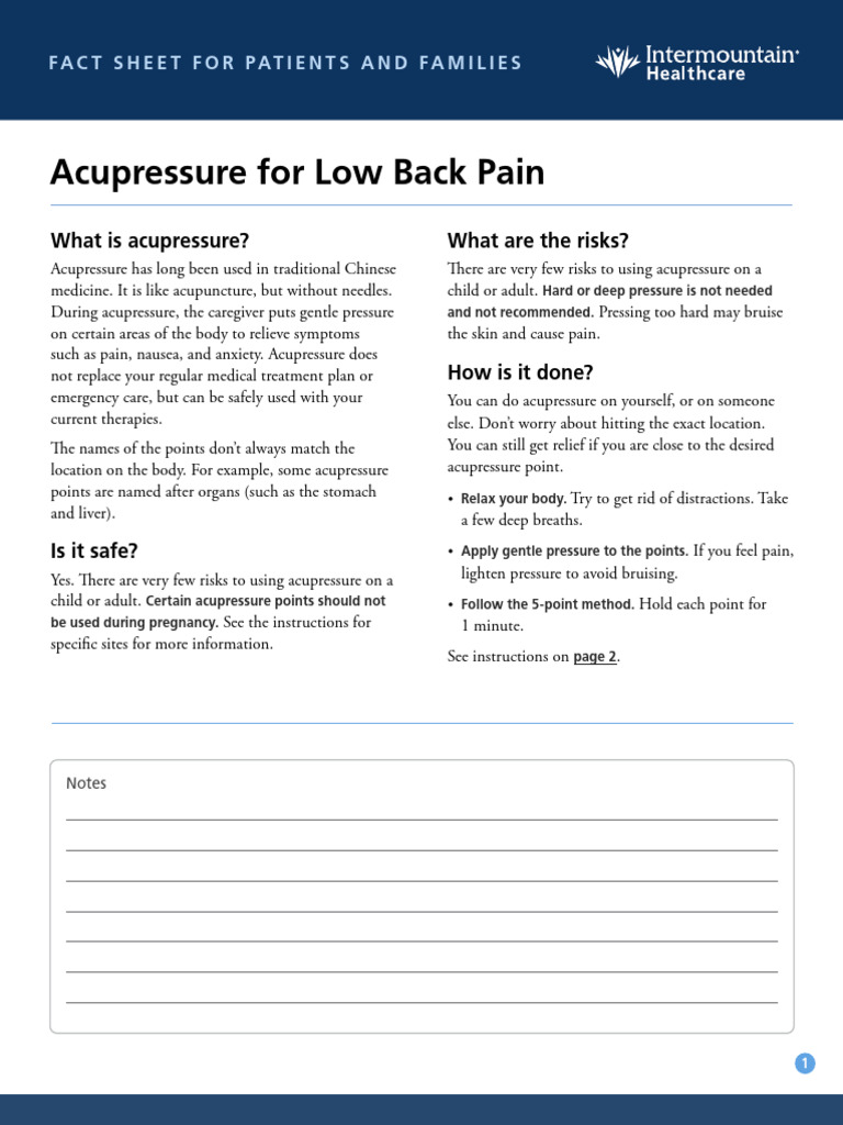 Acupressure for Low Back Pain Fact Sheet | Download Free PDF ...