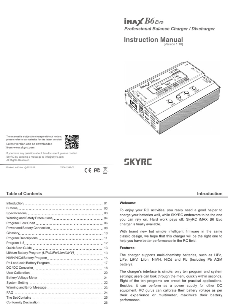 B6 Evo Instruction Manual en V1.10 | PDF | Battery Charger | Energy Storage B6 Evo Instruction Manual en V1.10 | PDF | Battery Charger | Energy Storage