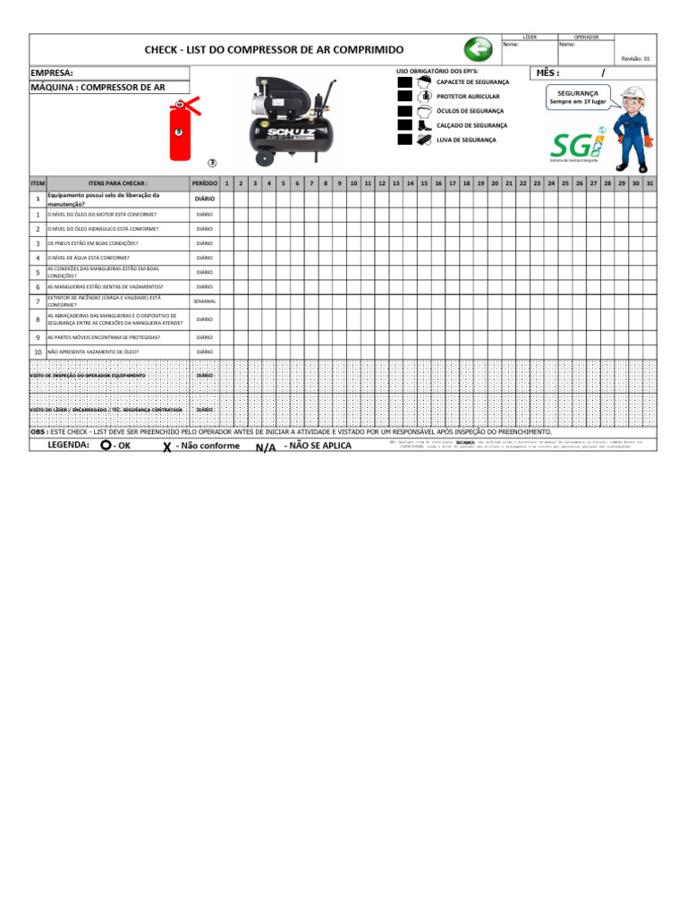 Checklist Compressor de Ar Comprimido | PDF