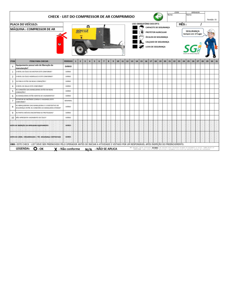 Checklist Compressor de Ar Comprimido 02 | PDF