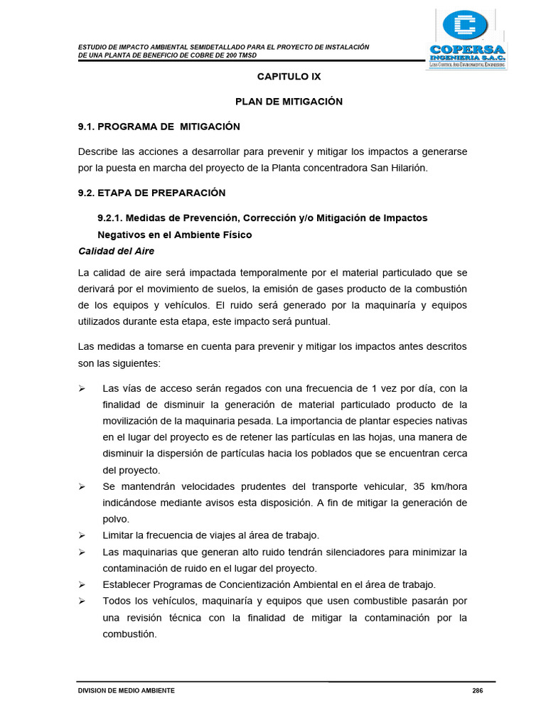 Capitulo Ix - Plan de Mitigacion | PDF | Contaminación | La contaminación del aire