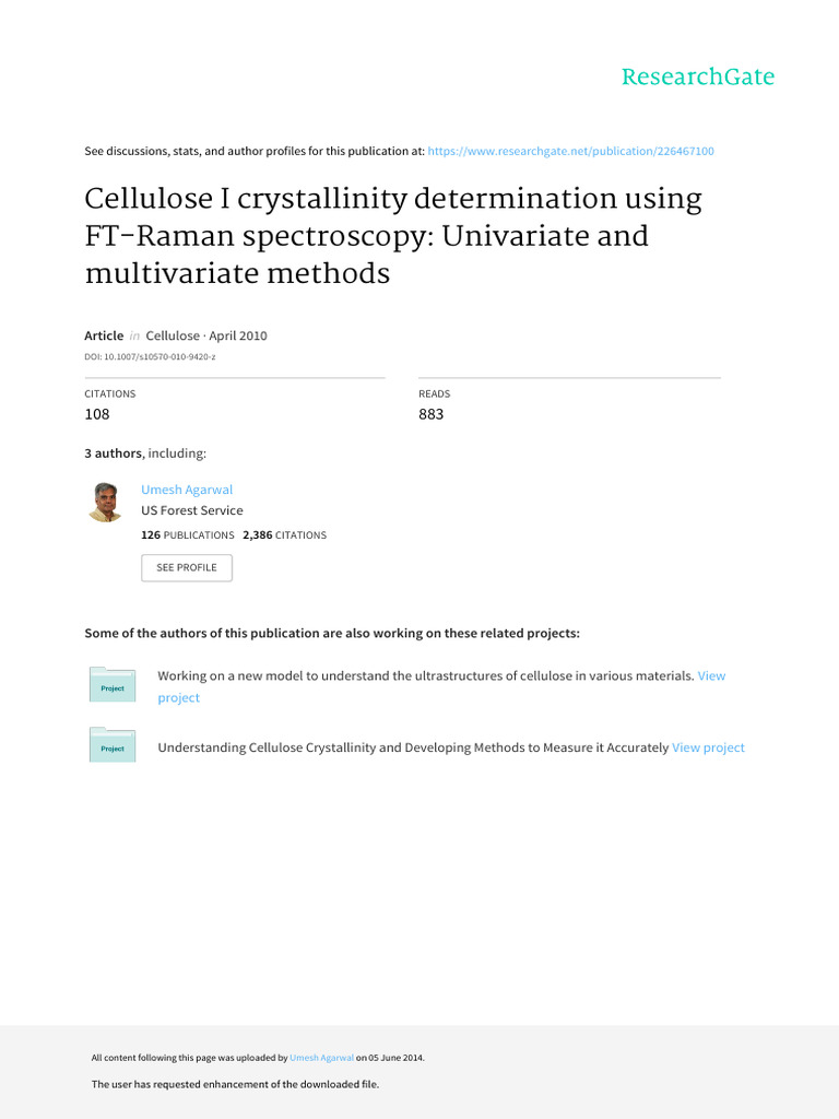 Cellulose I Crystallinity Determination Using FT-R | PDF | Principal ...