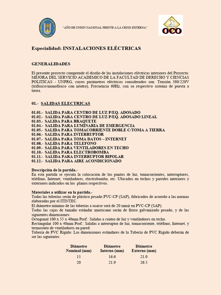 Especificaciones Tecnicas Electricas Derecho | PDF | Conductor electrico | Aislador (Electricidad)