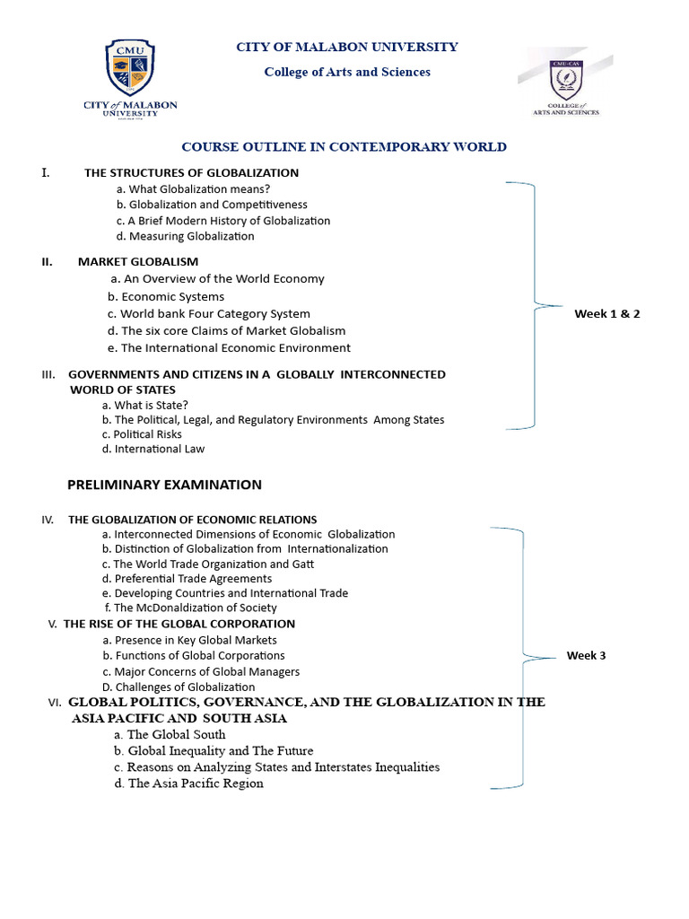 Course Outline: Contemporary World Studies | PDF | Globalization ...