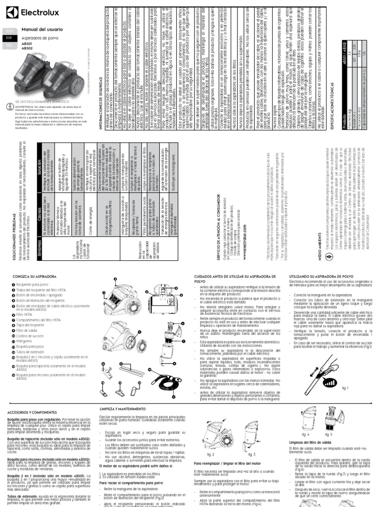 ManualUsuario-ABS01 ABS02 3010CDG2402 3010CDG2403 | PDF | Aspiradora | Enchufes y tomas de ...