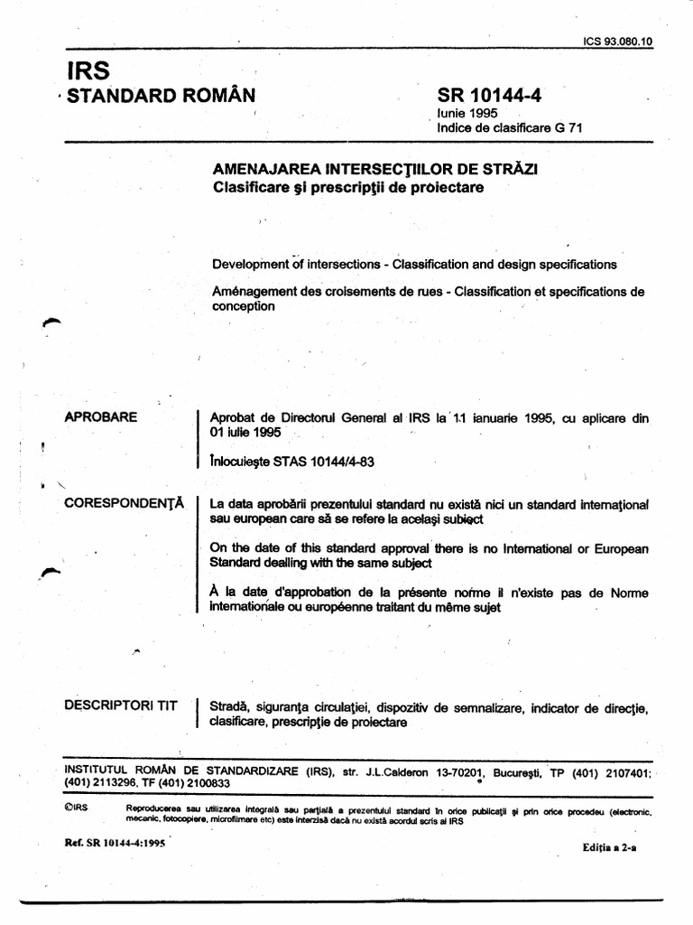STAS 10144-4 - 95-RO - Amenajarea Intersectiilor de Strazi | PDF