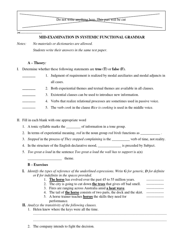 Mid-Term Functional Grammar - 9.11 | PDF | Clause | Verb