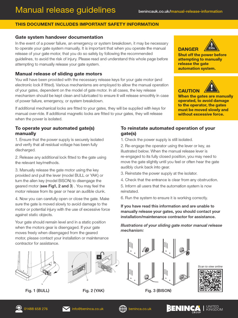 Beninca UK Manual Release Guidelines | PDF | Power Supply | Electrical Engineering