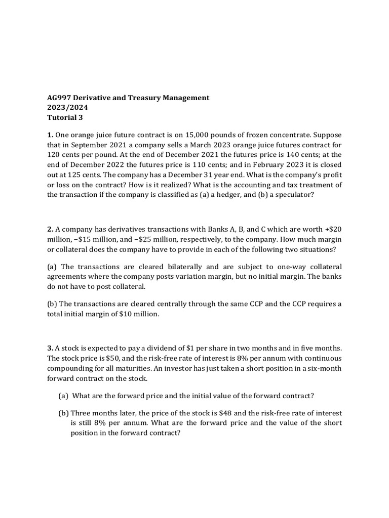 Derivatives and Treasury Management | PDF | Margin (Finance) | Futures ...