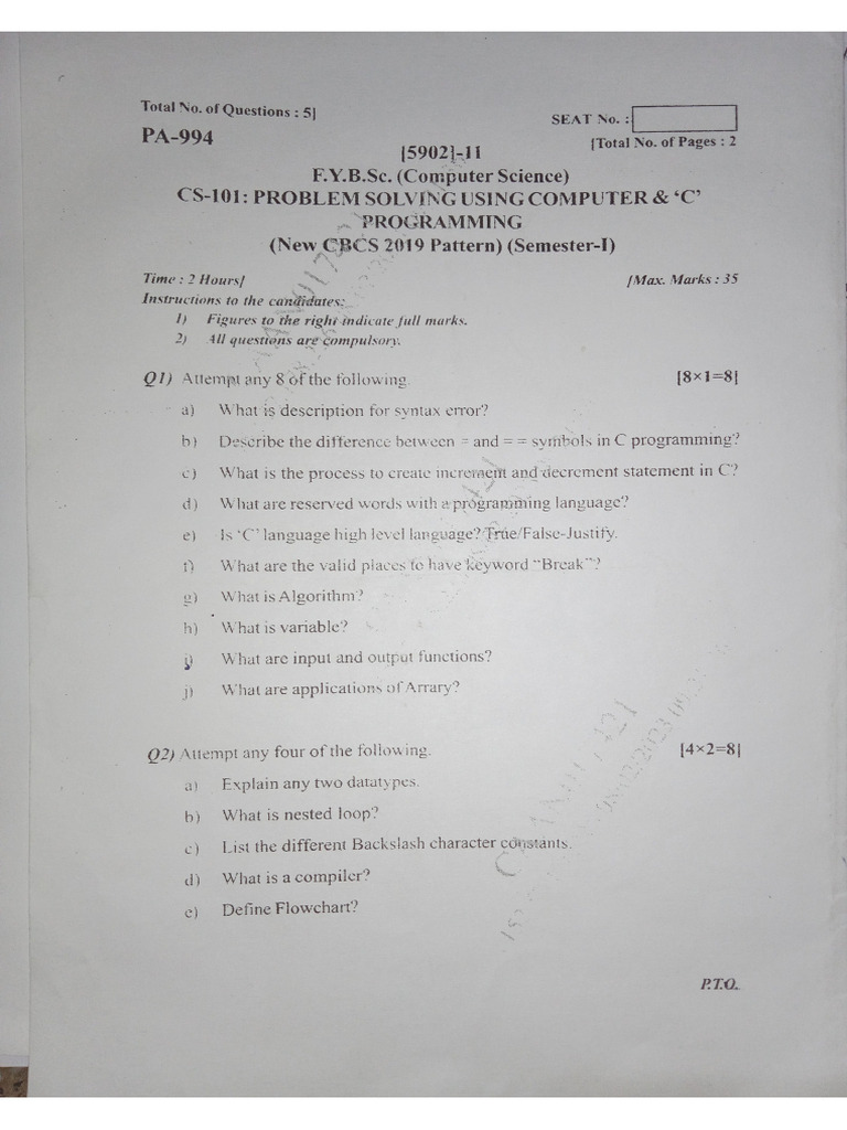 BCS Questions Papers (1st Sem) | PDF