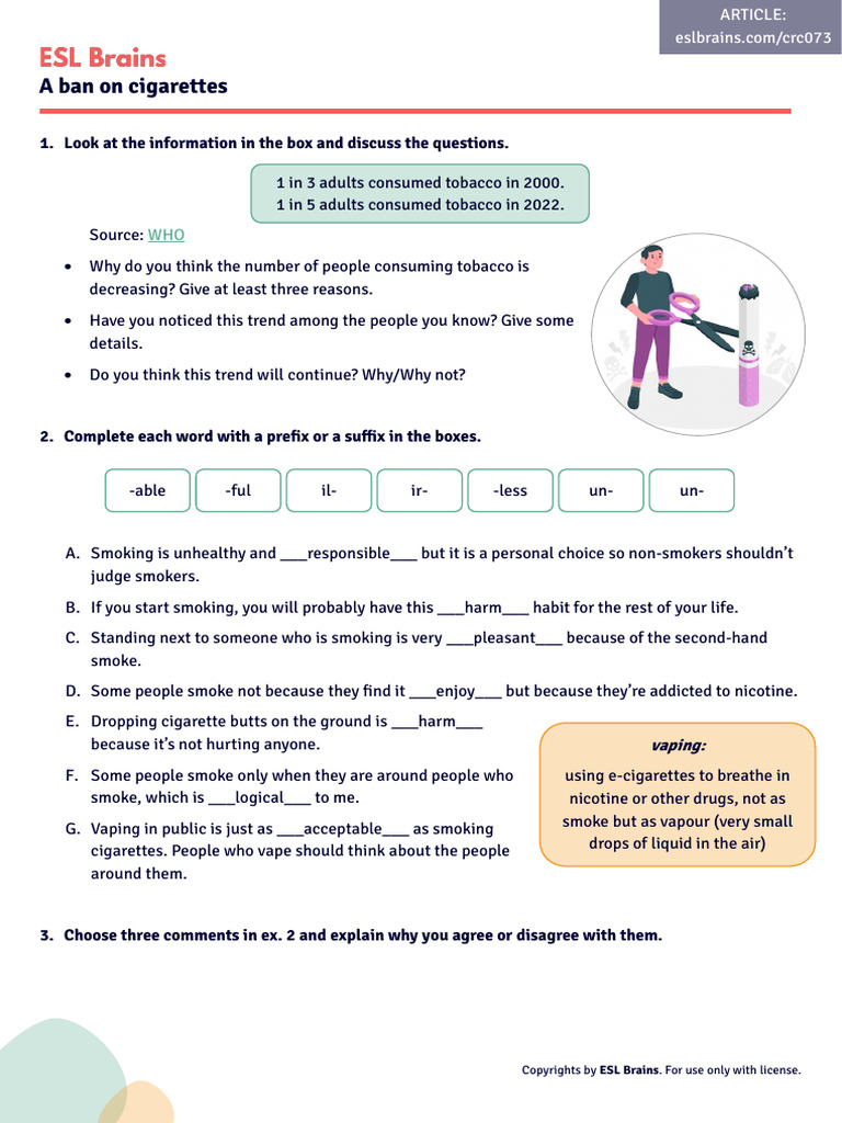 ESL Brains A Ban On Cigarettes SV 8278 | PDF | Smoking | Tobacco Smoking