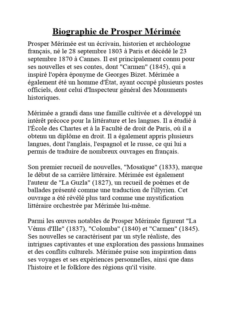 Biographie de Prosper Mérimée | PDF | Prosper Mérimée