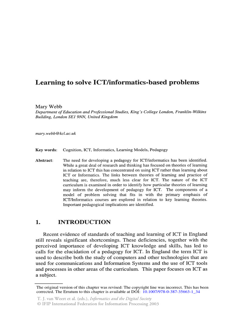 Learning to Solve ICT: Informatics-based Problems | PDF | Educational Technology | Pedagogy