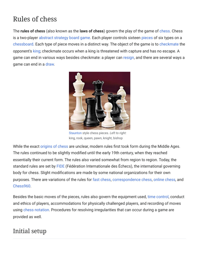Rules of Chess - Wikipedia | PDF | Chess | Games Of Mental Skill