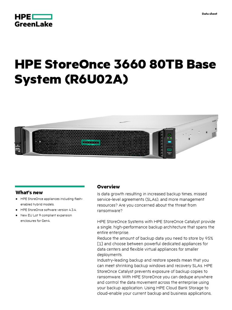 HPE StoreOnce 3660 80TB Base System-PSN1013350029FIEN | PDF | Backup ...