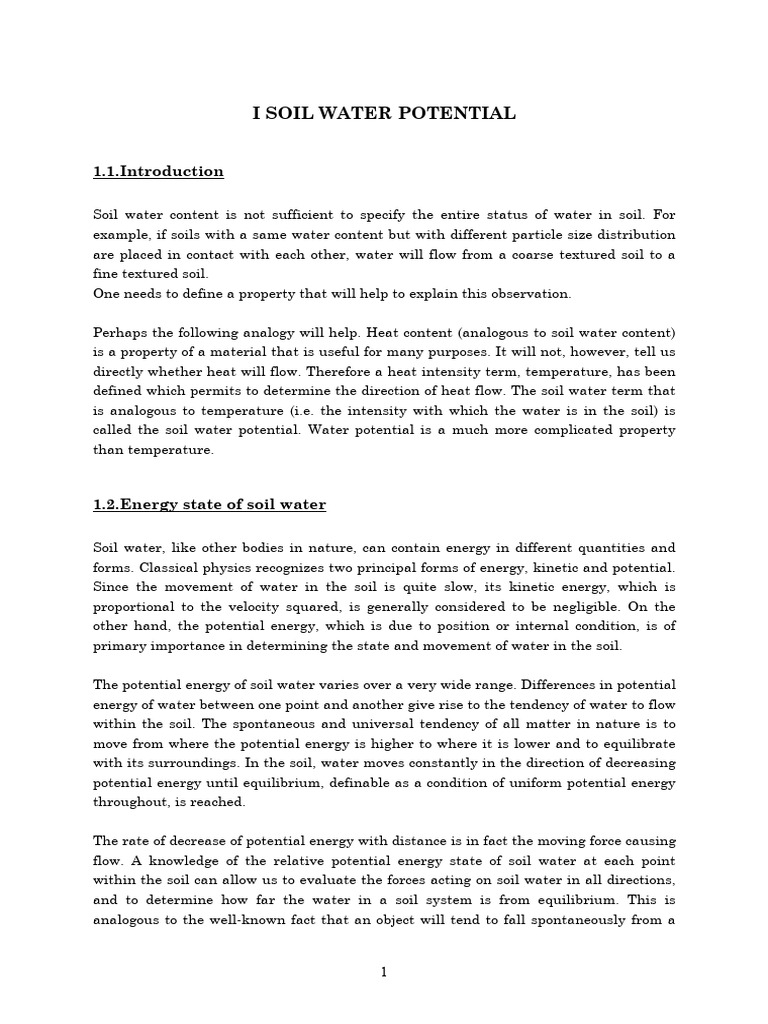 Chapter I Soil Water Potential | PDF | Osmosis | Potential Energy