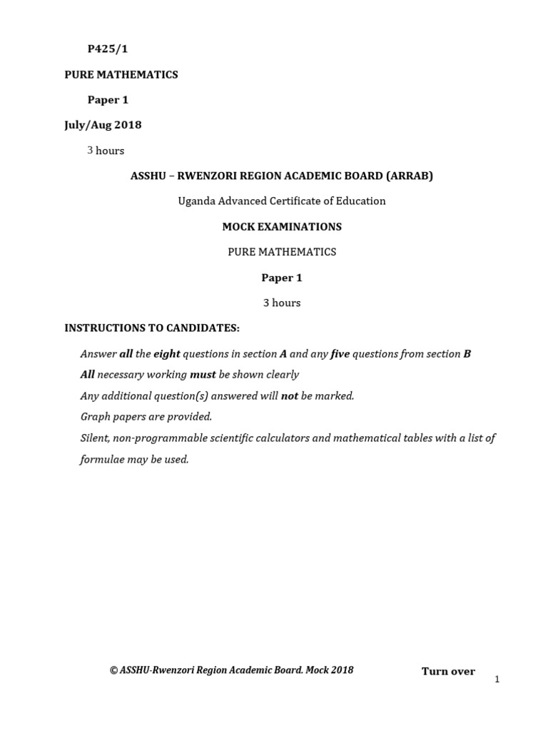 S.6 Mathematics Paper 1 | PDF | Mathematics | Applied Mathematics