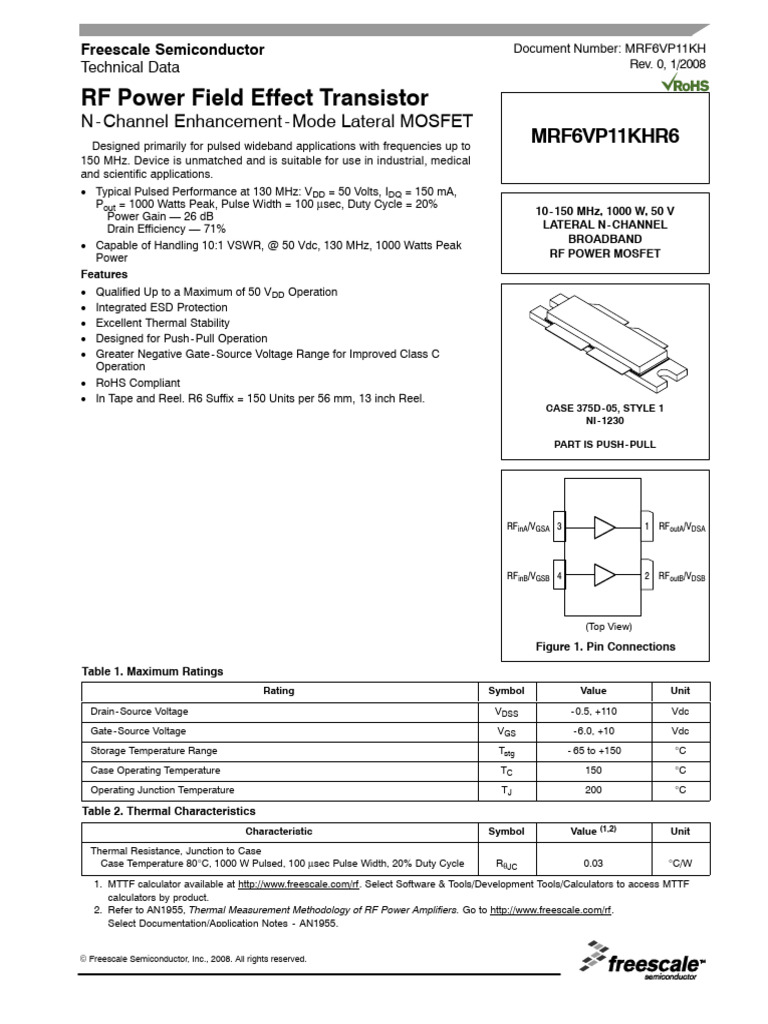 1000W RF Power MOSFET for 150MHz | PDF | Field Effect Transistor | Mosfet