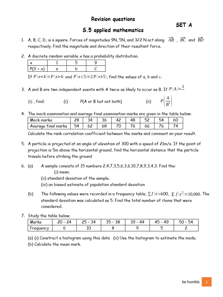 Maths Set A Pdf Standard Deviation Statistical Theory
