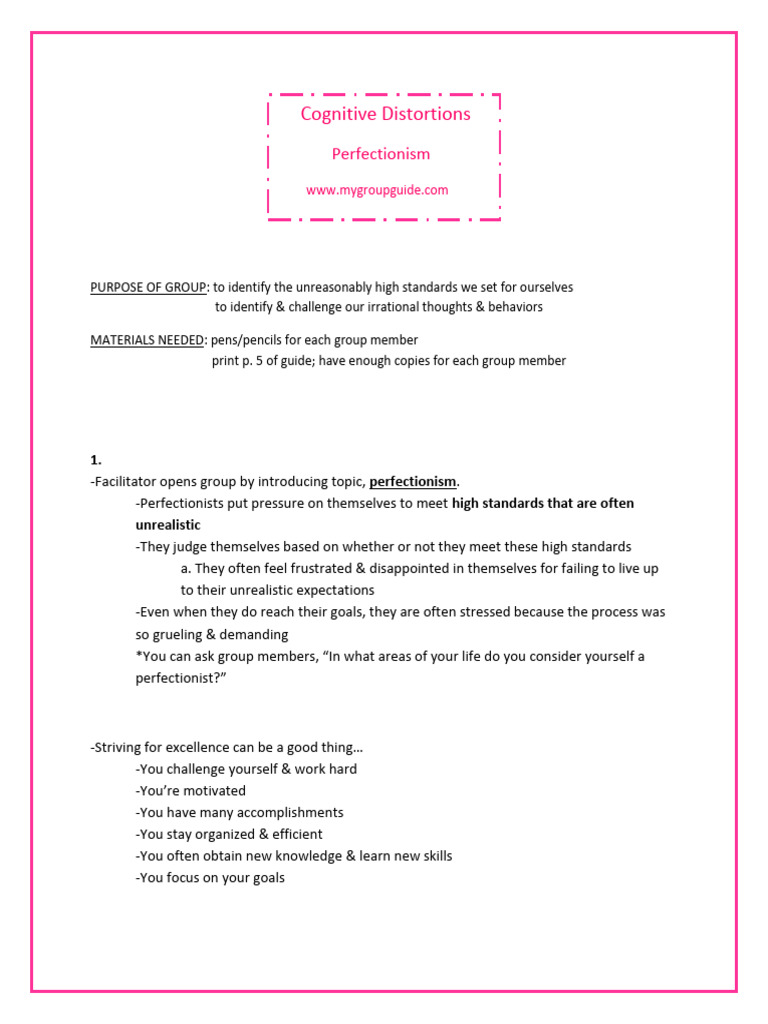 Cognitive Distortions Perfectionism | PDF | Perfectionism (Psychology ...