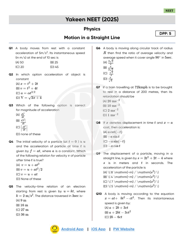 Motion in A Straight Line DPP 05 (Of Lec-07) | PDF | Acceleration ... Motion in A Straight Line DPP 05 (Of Lec-07) | PDF | Acceleration ...
