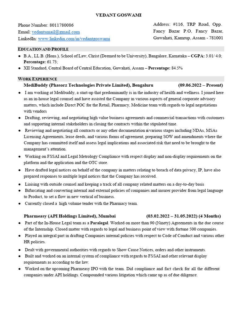 Vedant Goswami - CV | PDF | Justice | Crime & Violence